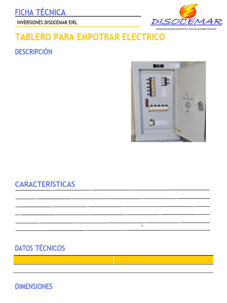 Ficha Tecnica Del Tablero para Empotrar Disocemar | PDF