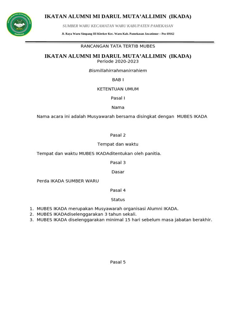 Rancangan Tata Tertib Muswa | PDF