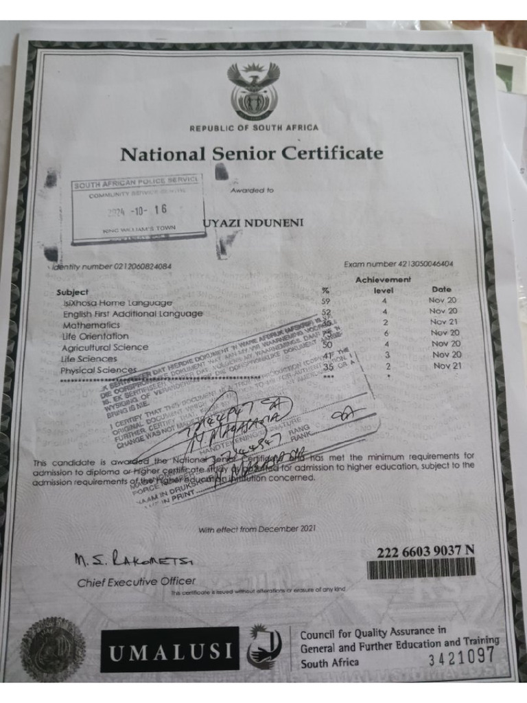 Matric Certificate | PDF