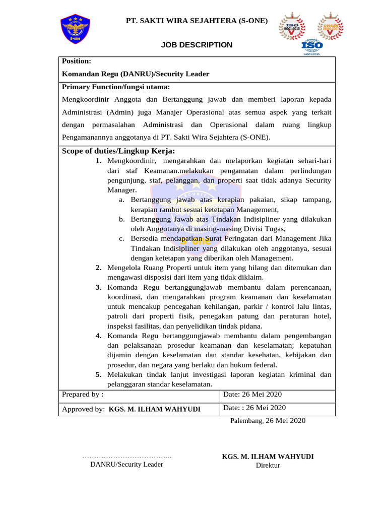 jobdesc seluruh karyawan S-ONE al staff 2024 | PDF