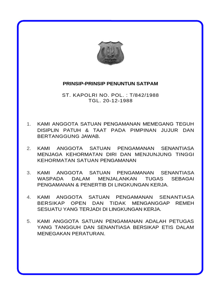 Prinsip-Prinsip Satuan Pengamanan Oke Print - JPG | PDF
