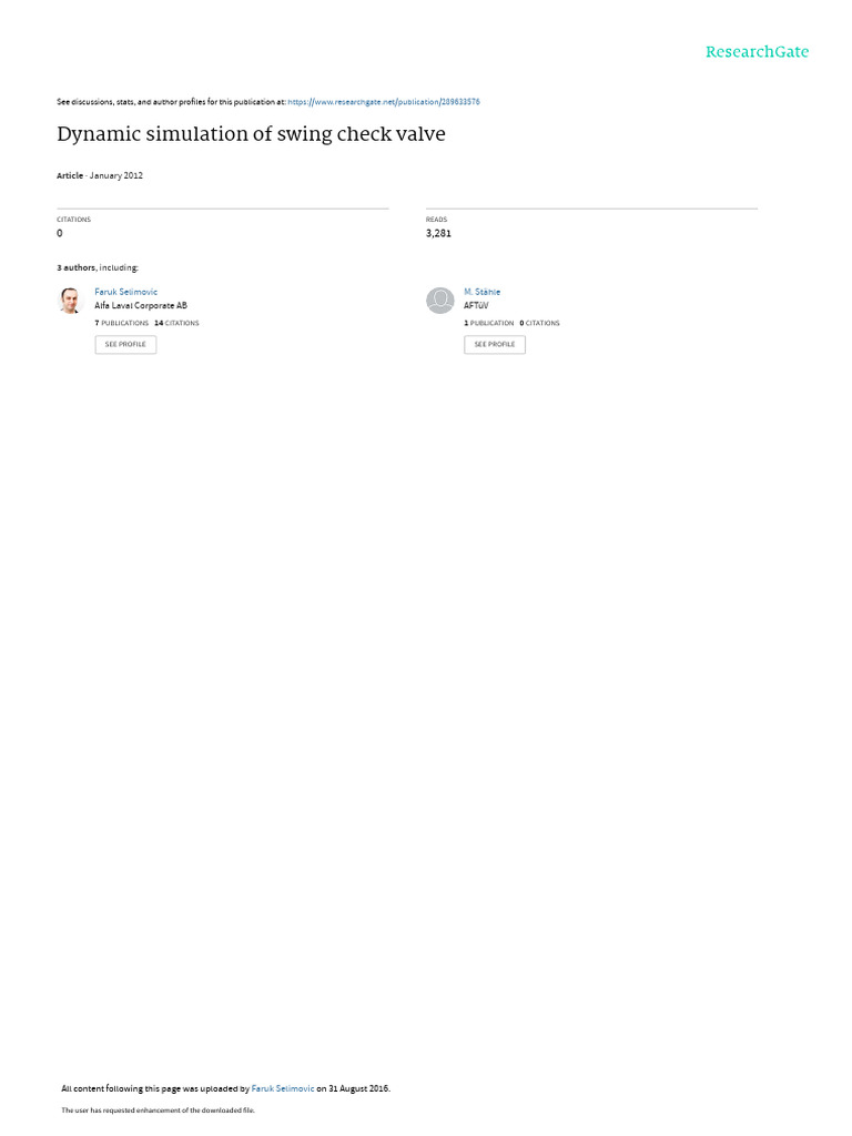 Dynamic Simulation of Swing Check Valve | PDF | Rotation Around A Fixed ...