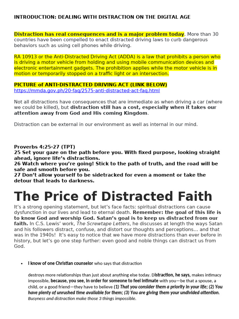 Danger Of Distraction Pdf Jesus