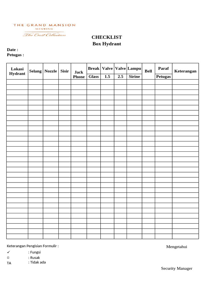Ceklist Hydrant | PDF