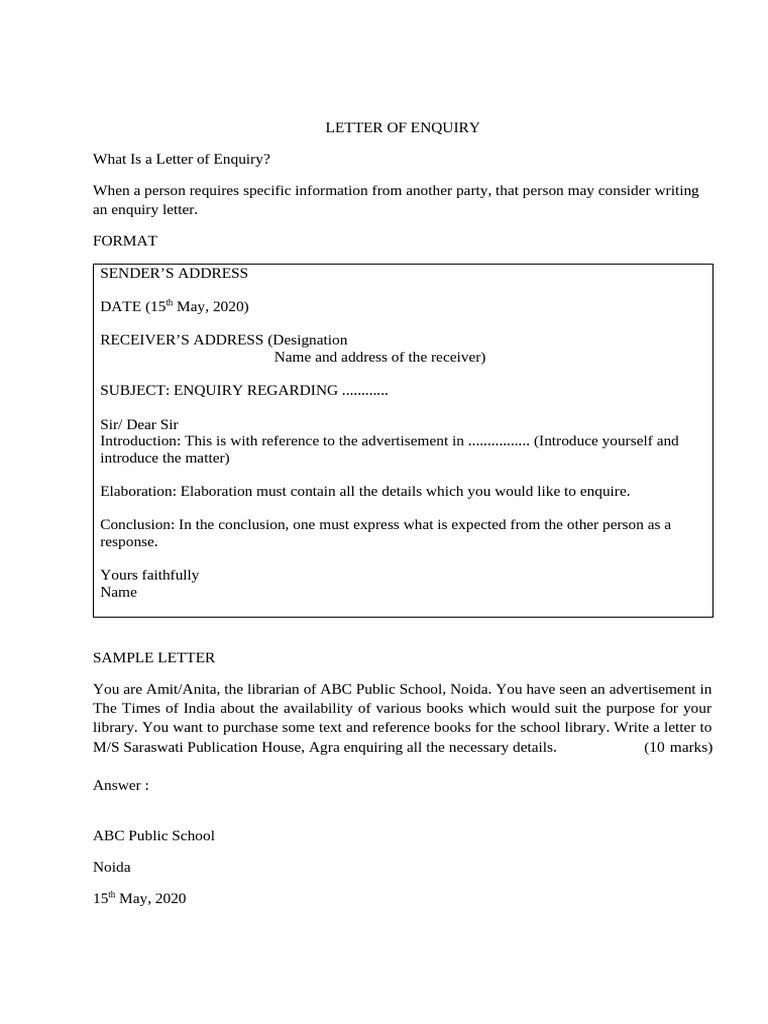 LETTER OF ENQUIRY[1] | PDF