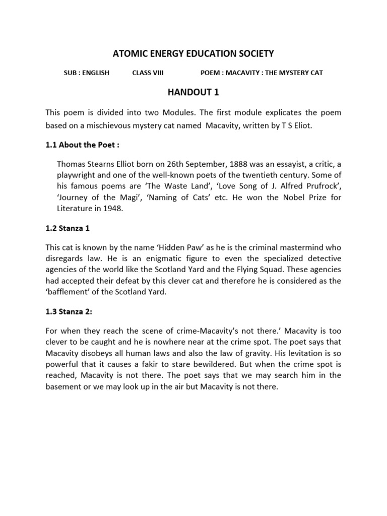 Macavity: The Mystery Cat Analysis | PDF