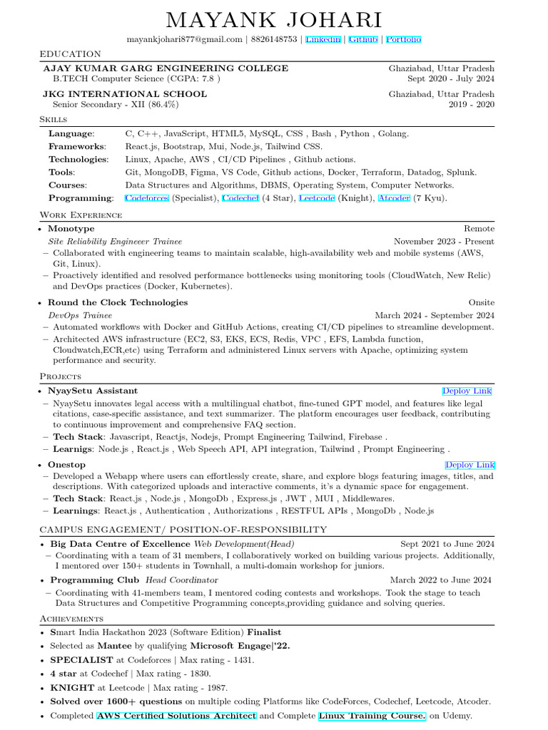Mayank_Resume.pdf | PDF | Computing | Computer Programming