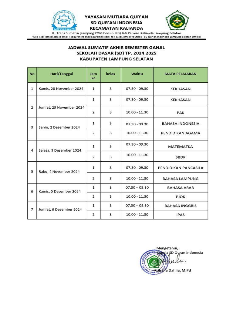 Jadwal Sas Ganjil 2024.2025 Kelas 3 | PDF