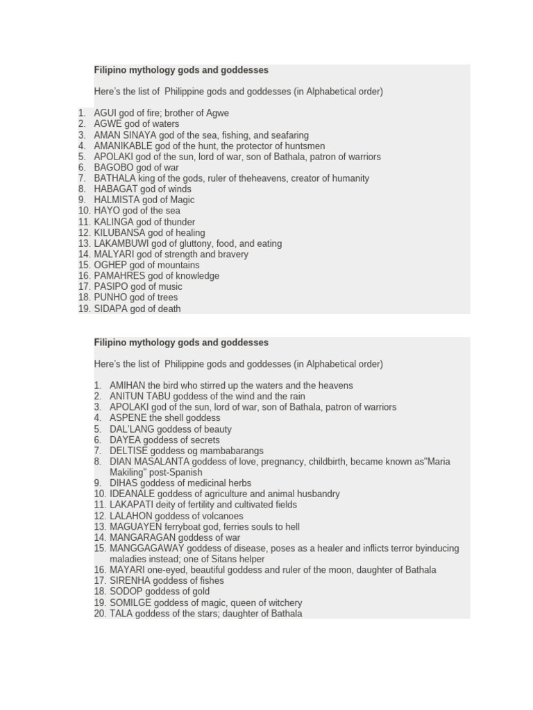 Filipino Mythology Gods and Goddesses | PDF