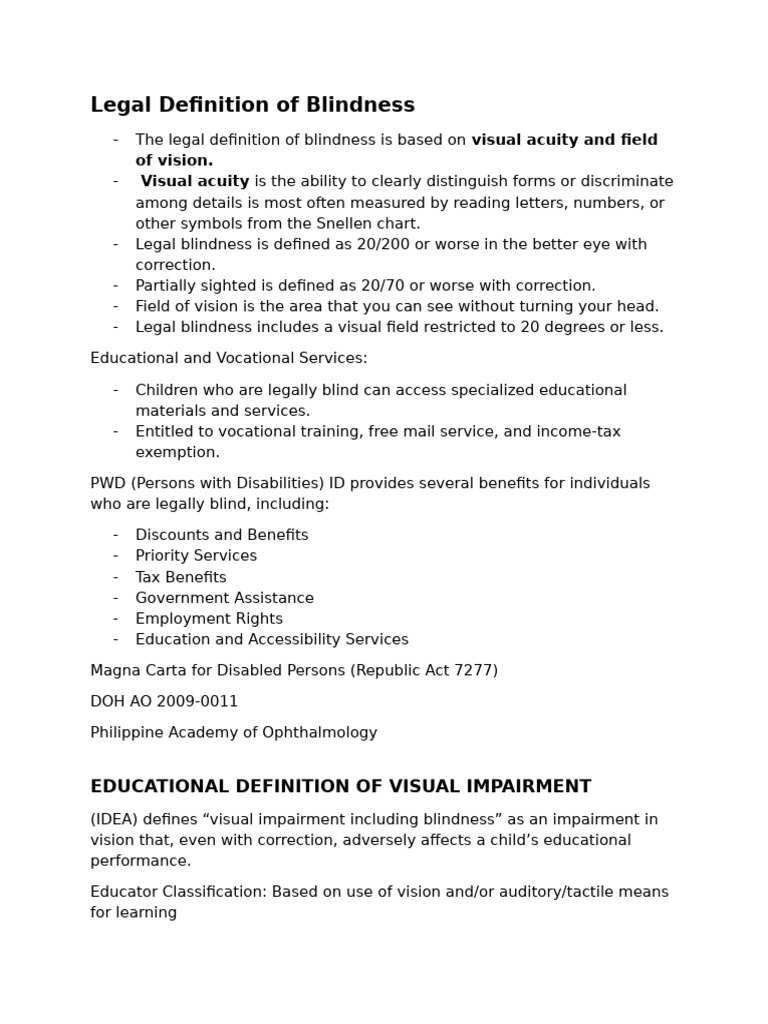 Visual Impairments Summarized Text Only | PDF | Visual Impairment | Eye