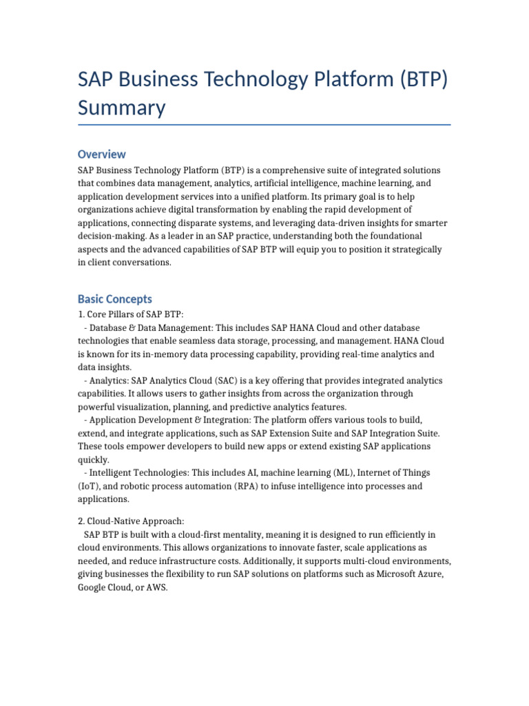 SAP_BTP_Summary | PDF | Cloud Computing | Analytics