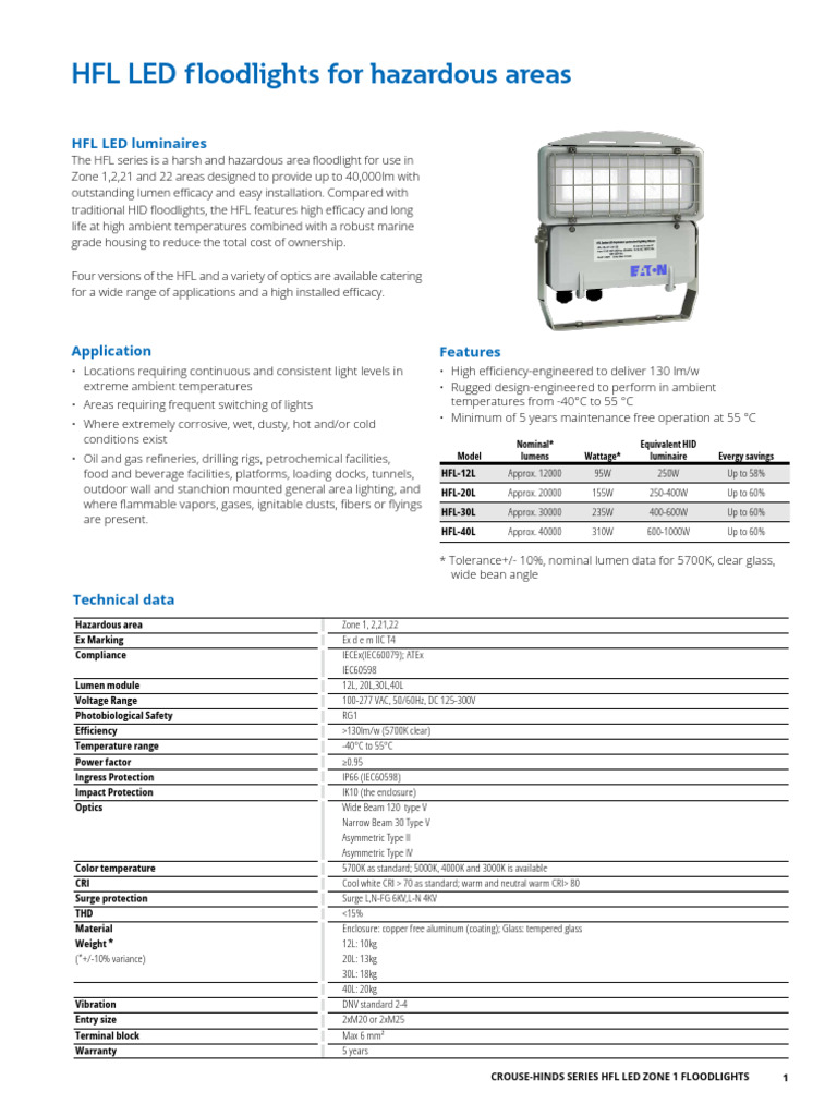 HFL LED Zone 1 Floodlights Overview | PDF | Electricity | Electrical Engineering
