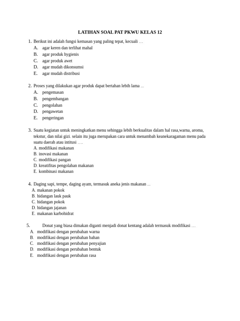 Latihan Soal Pat Pkwu Kelas 12 | PDF