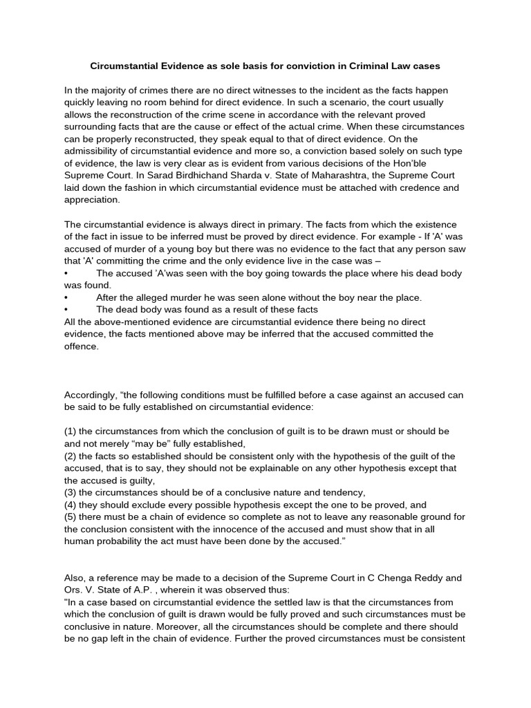Circumstantial Evidence As Sole Basis For Conviction in Criminal Law ...