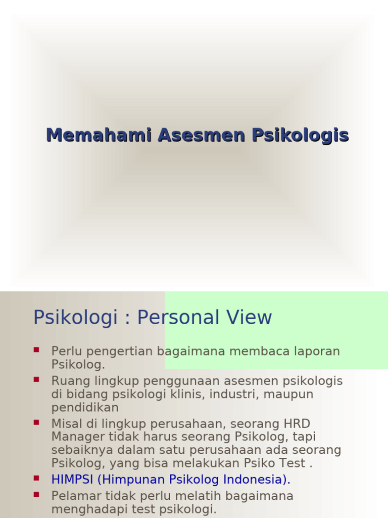 Asesmen Psikologis: Panduan dan Contoh | PDF