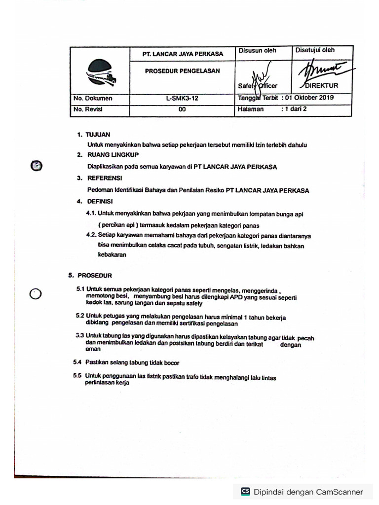 9.1 SWP PROSEDUR PENGELASAN | PDF