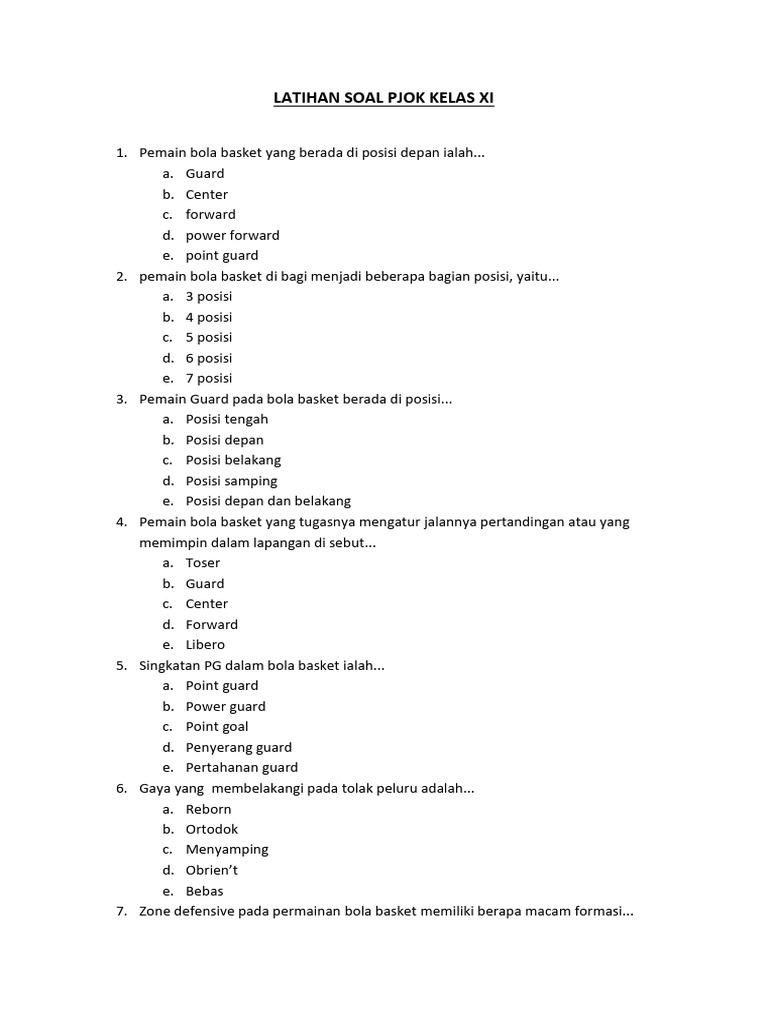 Latihan Soal Pjok Kelas XI | PDF