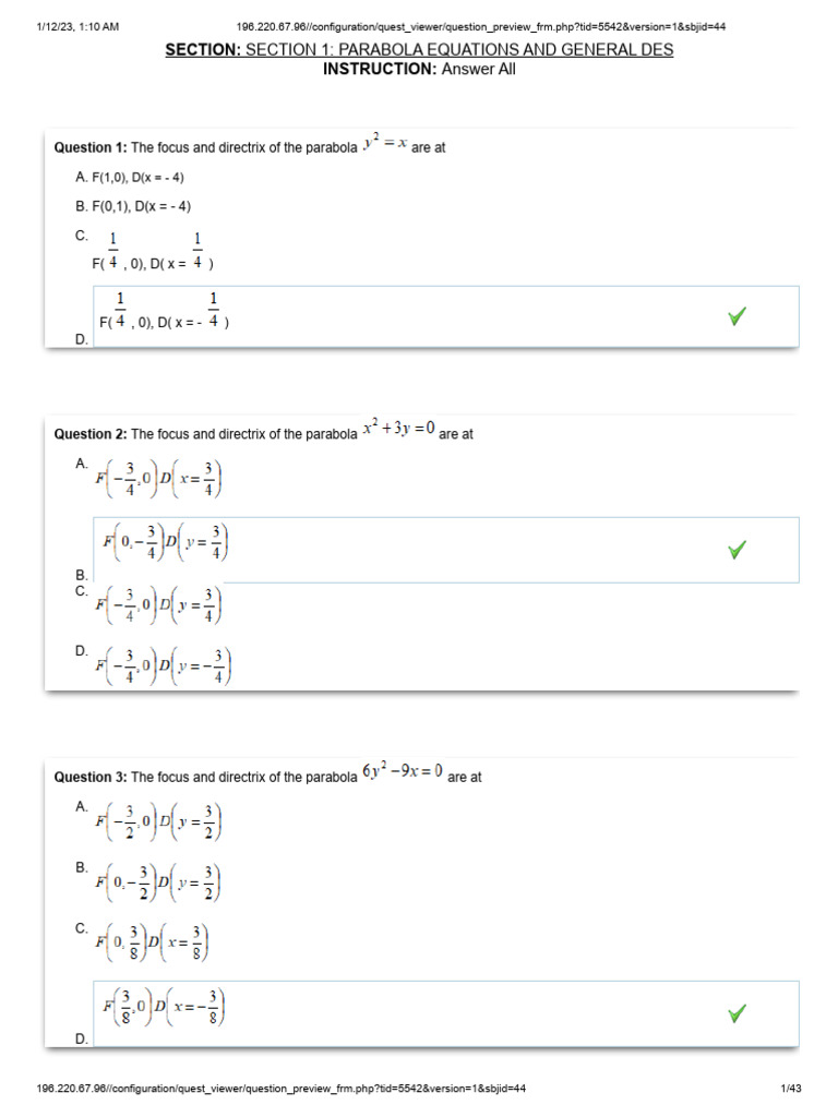 Math104 Expected Questions @@ | PDF | Ellipse | Perpendicular
