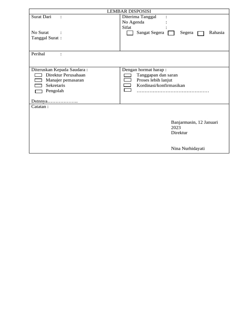 Lembar Disposisi | PDF