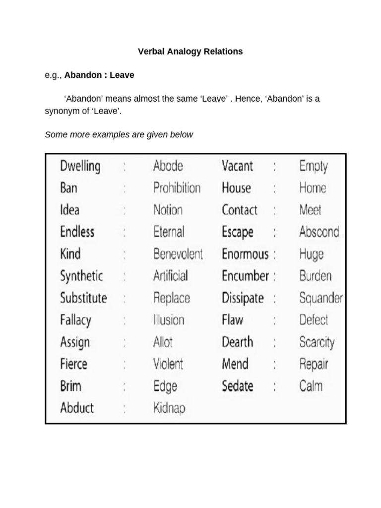 Verbal Analogy Relations | PDF