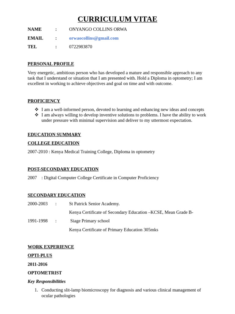 CURRICULUM VITA5 | PDF | Optometry | Medicine