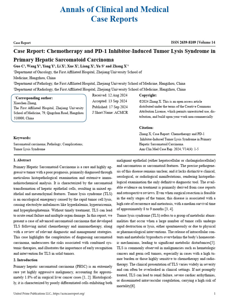 Case Report: Chemotherapy and PD-1 Inhibitor-Induced Tumor Lysis ...
