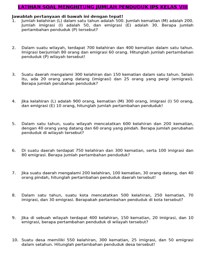 Soal IPS Kelas VIII: Populasi | PDF