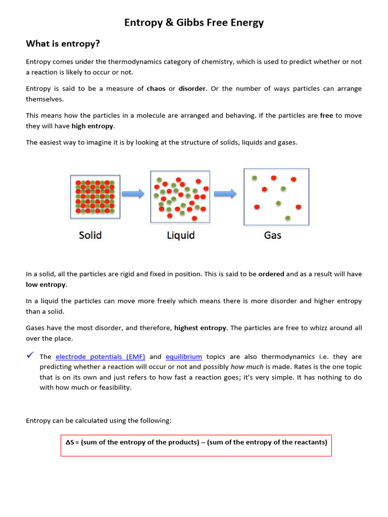 Entropy Gibbs Free Energy AQA | PDF | Gibbs Free Energy | Entropy