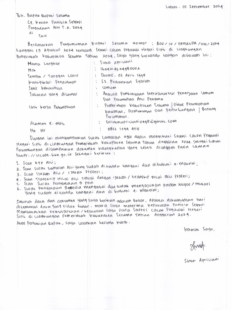 surat lamaran sinta | PDF