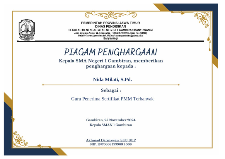 PIAGAM PENGHARGAAN | PDF