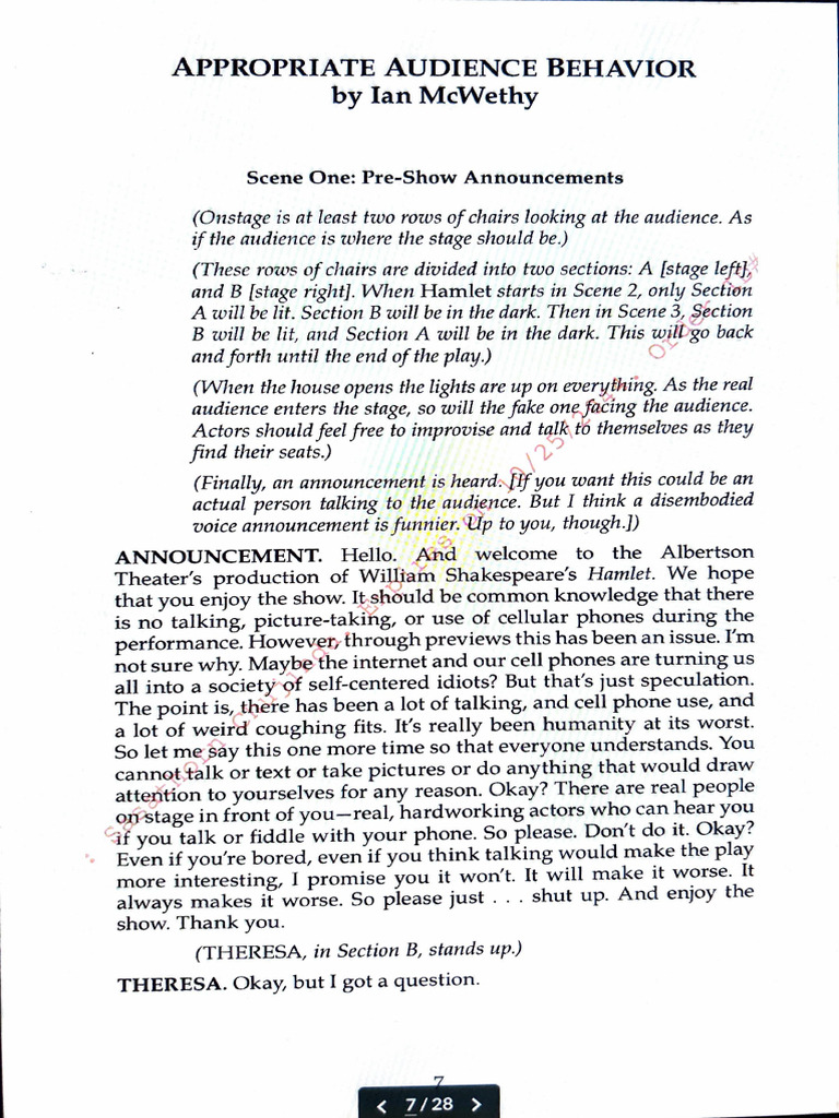 Appropriate Audience Behavior Script | PDF