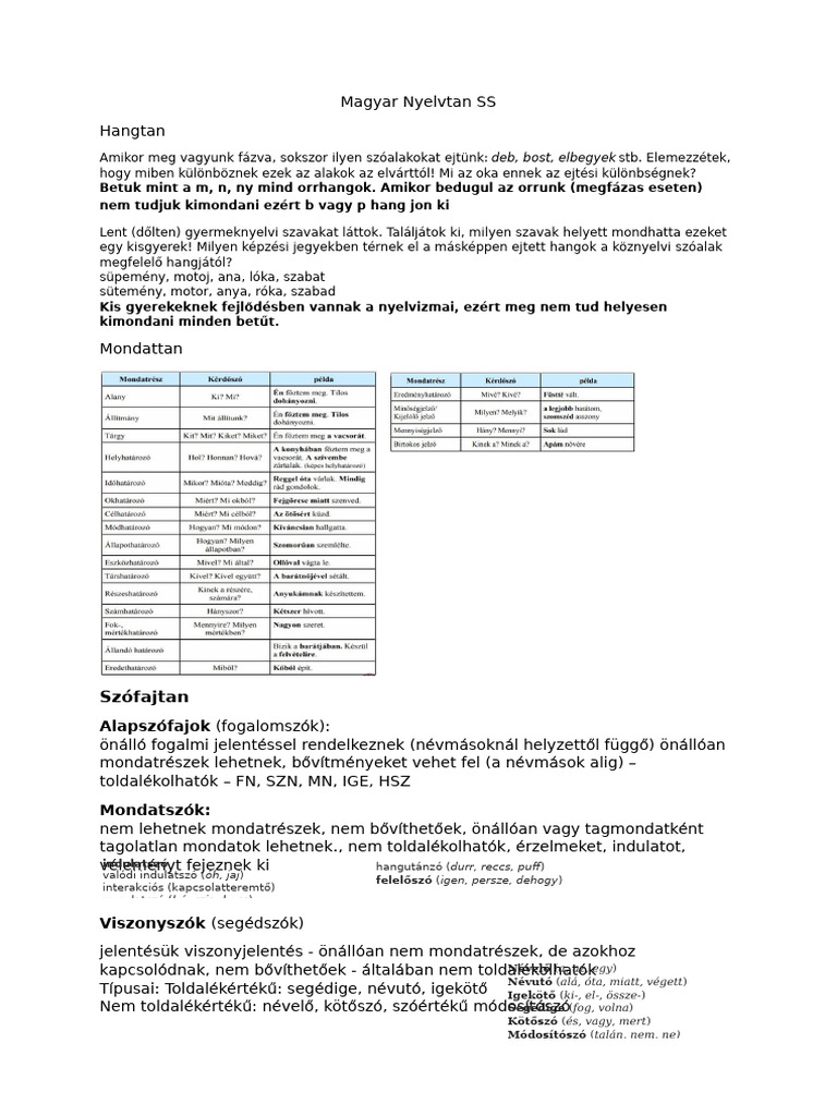Magyar Nyelvtan SS | PDF