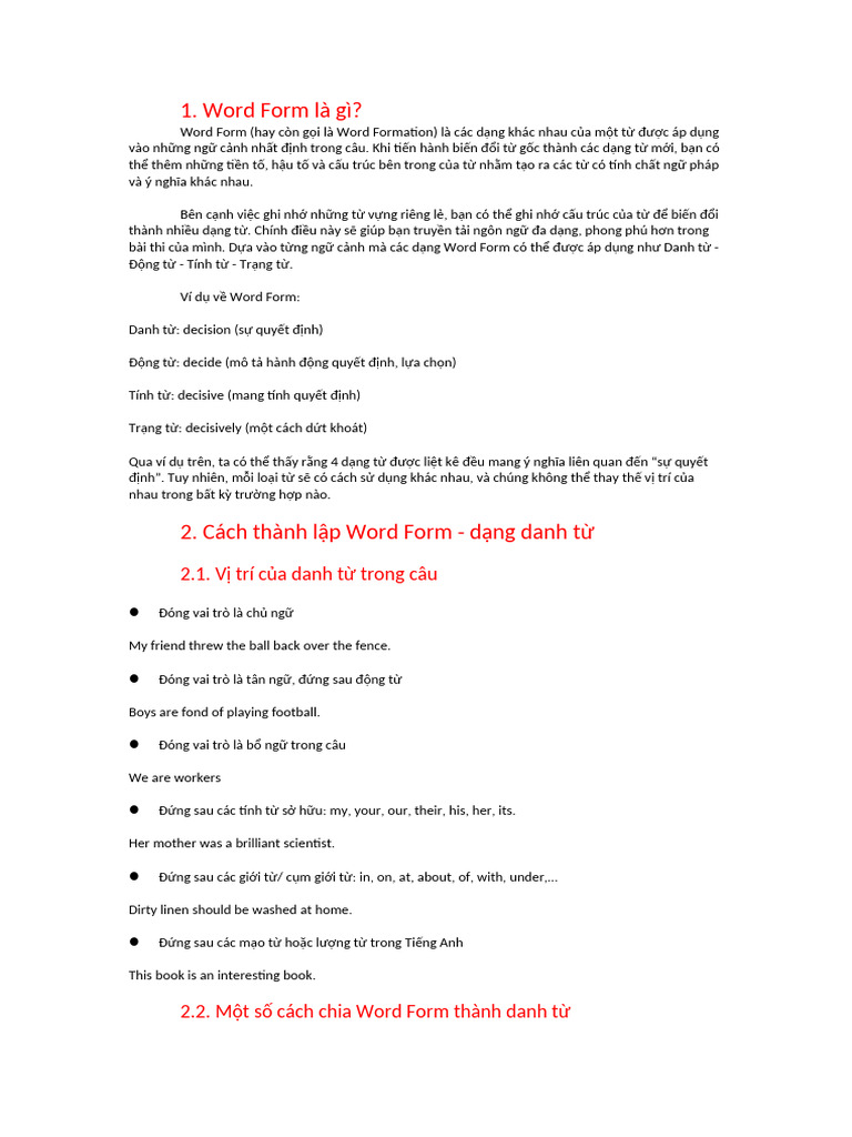 Revision Word Form - Copy | PDF