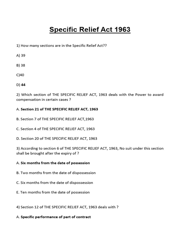 Specific Relief Act 1963 | PDF