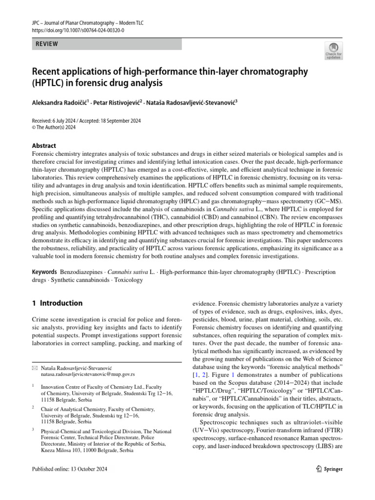 HPTLC in Forensic Analysis | PDF | Thin Layer Chromatography | High ...