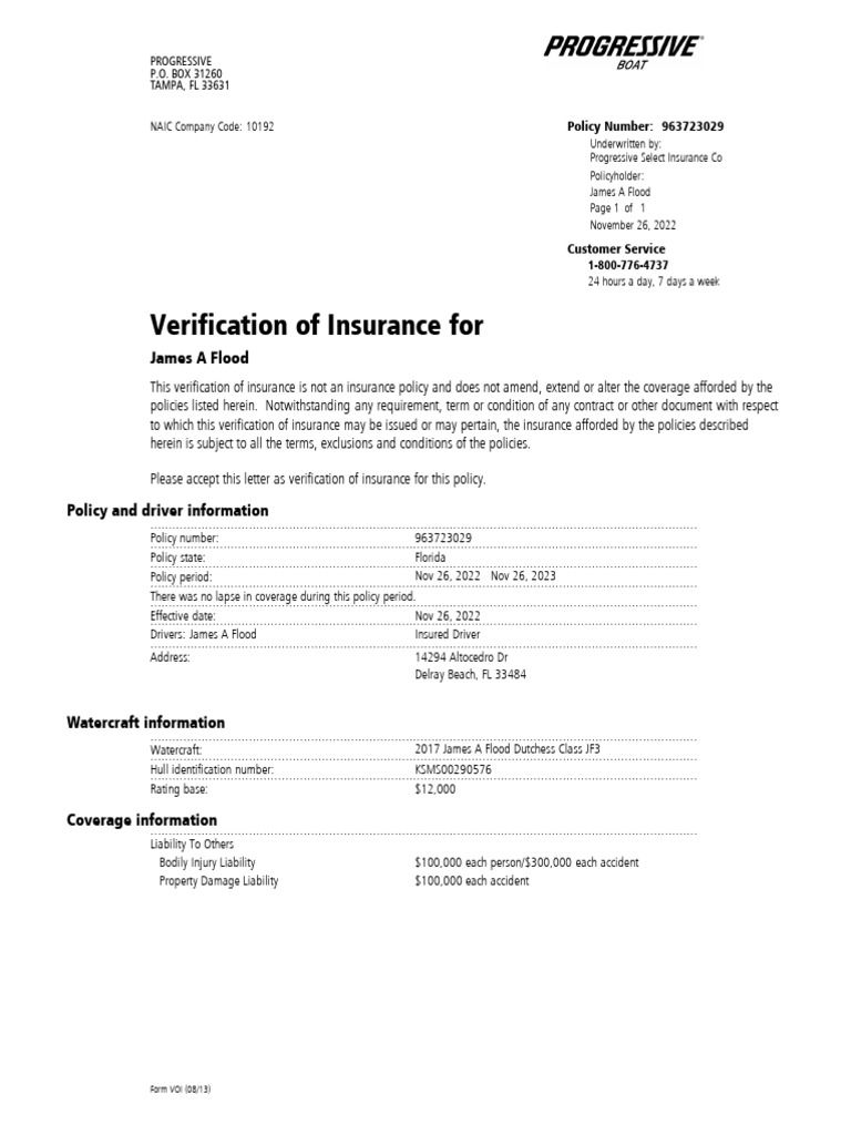Verification of Insurance for James Flood | PDF | Insurance | Civil Law ...