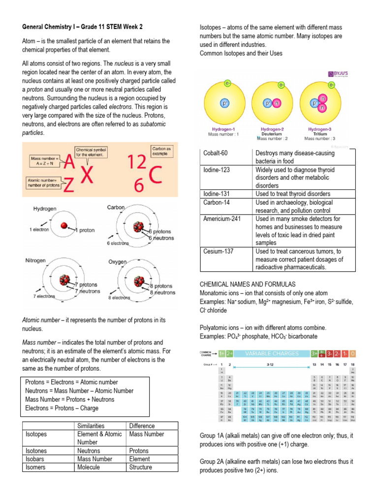 Atoms Isotopes and Naming of Ions Compounds Handout | PDF | Ion ...