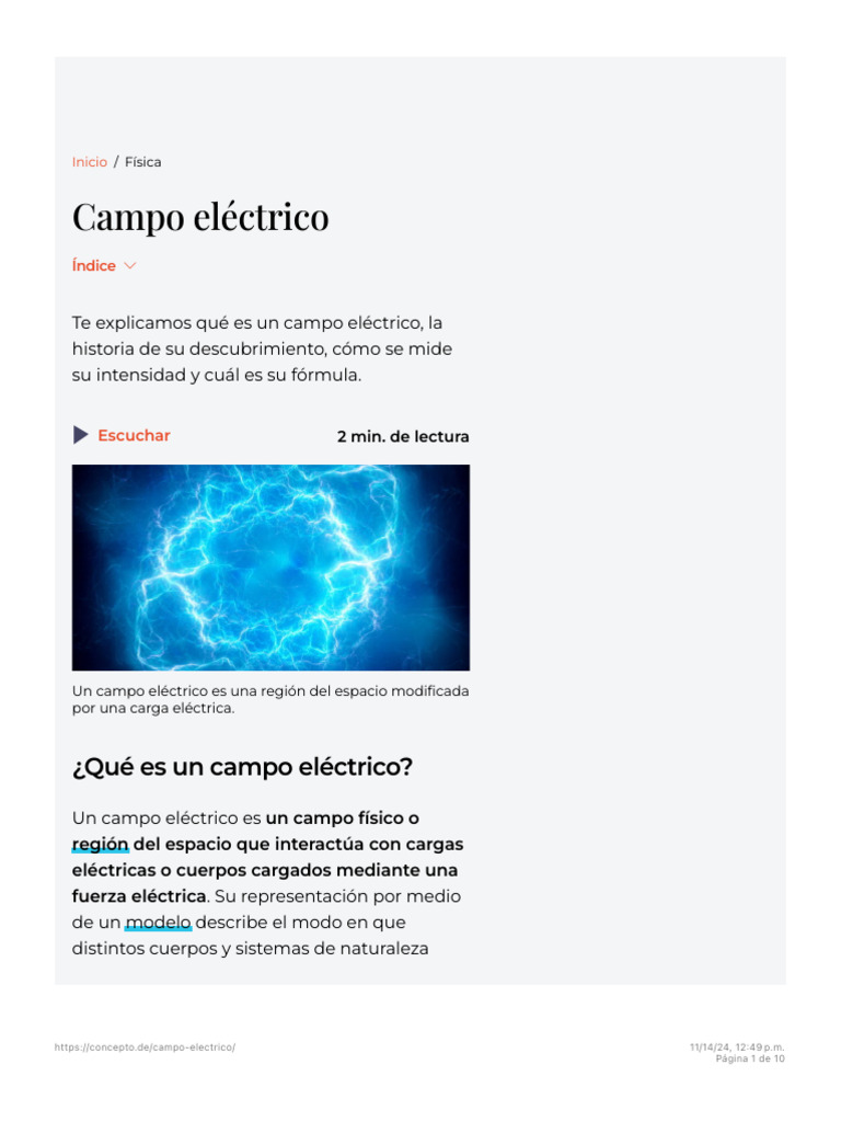 Definición y Fórmulas del Campo Eléctrico | PDF | Campo eléctrico ...