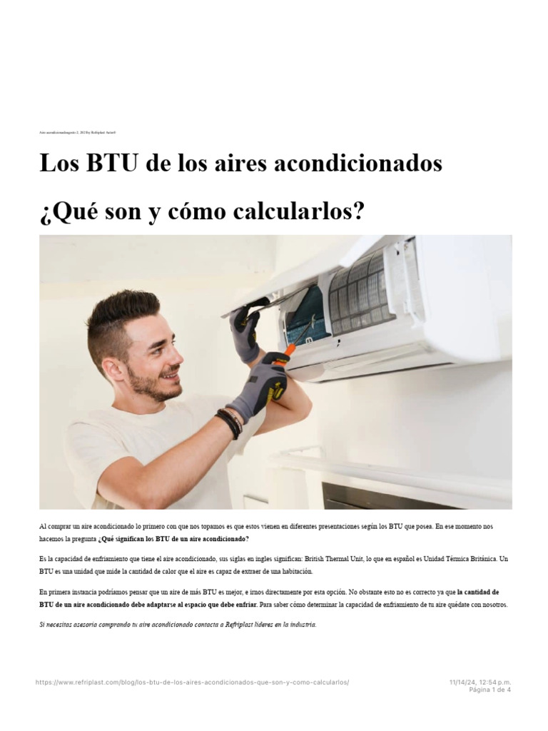 Los BTU de Los Aires Acondicionados ¿Qué Son y Cómo Calcularlos? - Refriplast | PDF | Aire ...