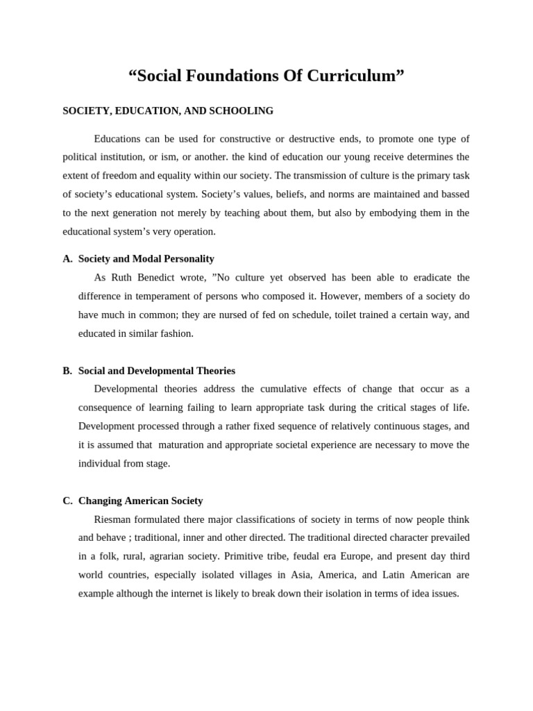Social Foundations of Curriculum | PDF | Learning | Teachers