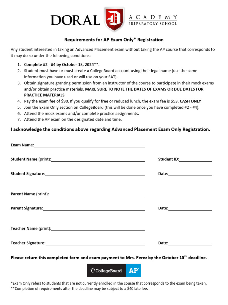 AP Exam Only Registration Guidelines | PDF