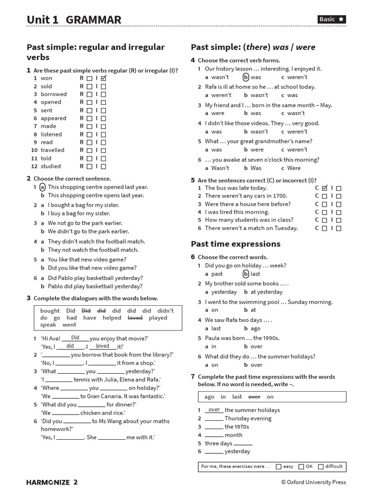 Grammar Extra Worksheet - Unit 1 | PDF | Linguistics | Grammar