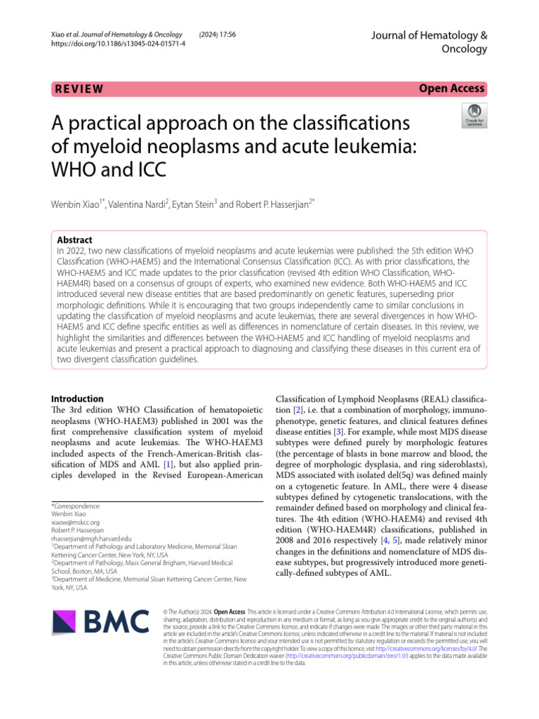 2024 A Practical Approach On The Classifications of Myeloid Neoplasms and Acute Leukemia, WHO ...