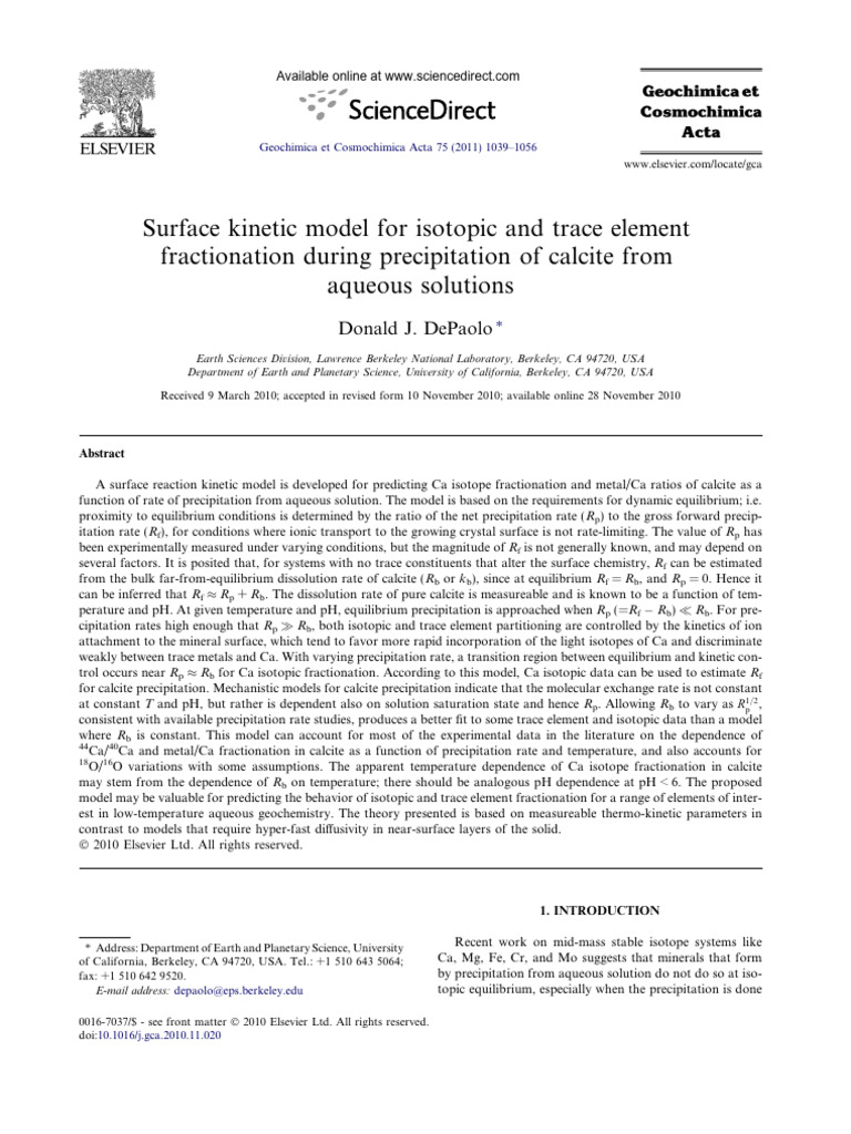 Surface Kinetic Model For Isotopic and Trace Element Fractionation During Precipitation of ...