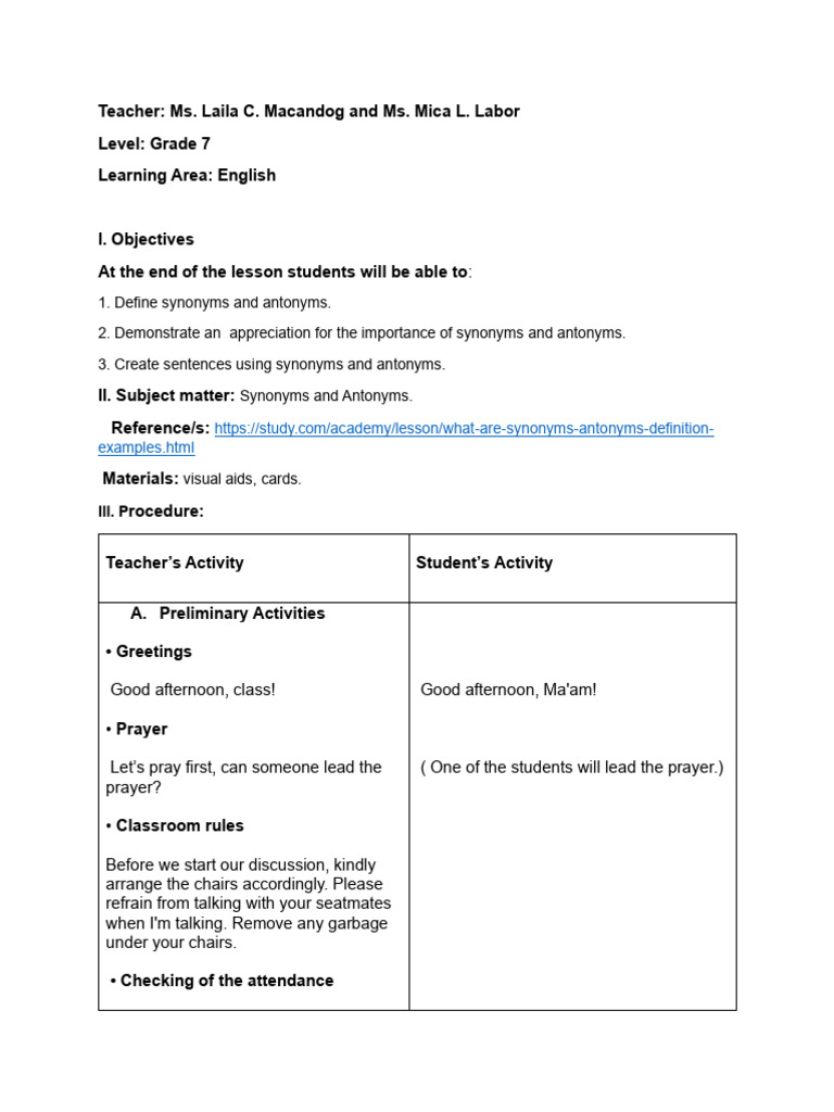 prof ed 7 lesson plan | PDF