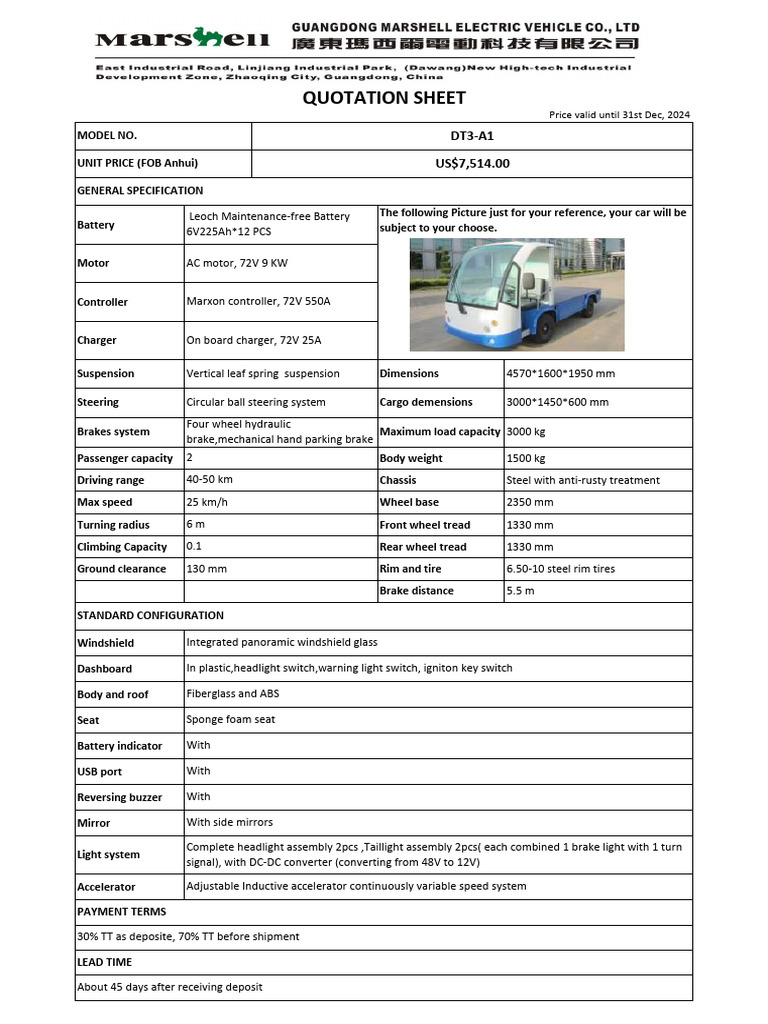Quotation Sheet For DT3-A1 | PDF | Steering | Wheeled Vehicles