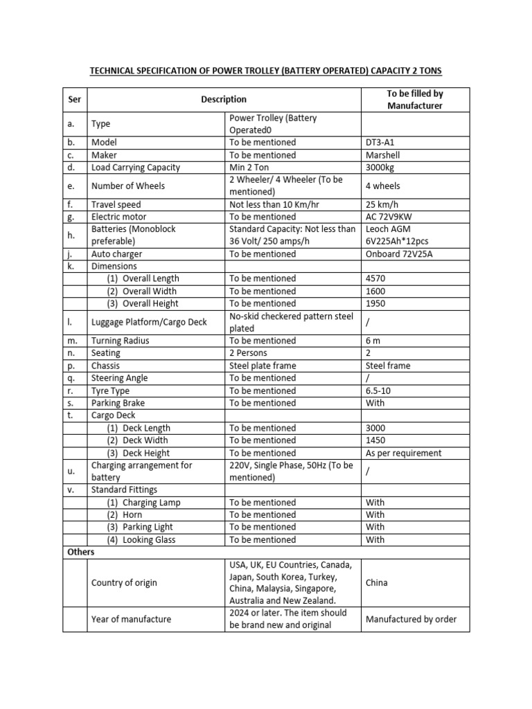 Tech Spec Power Trolley - 2 Ton | PDF | Vehicles | Motor Vehicle