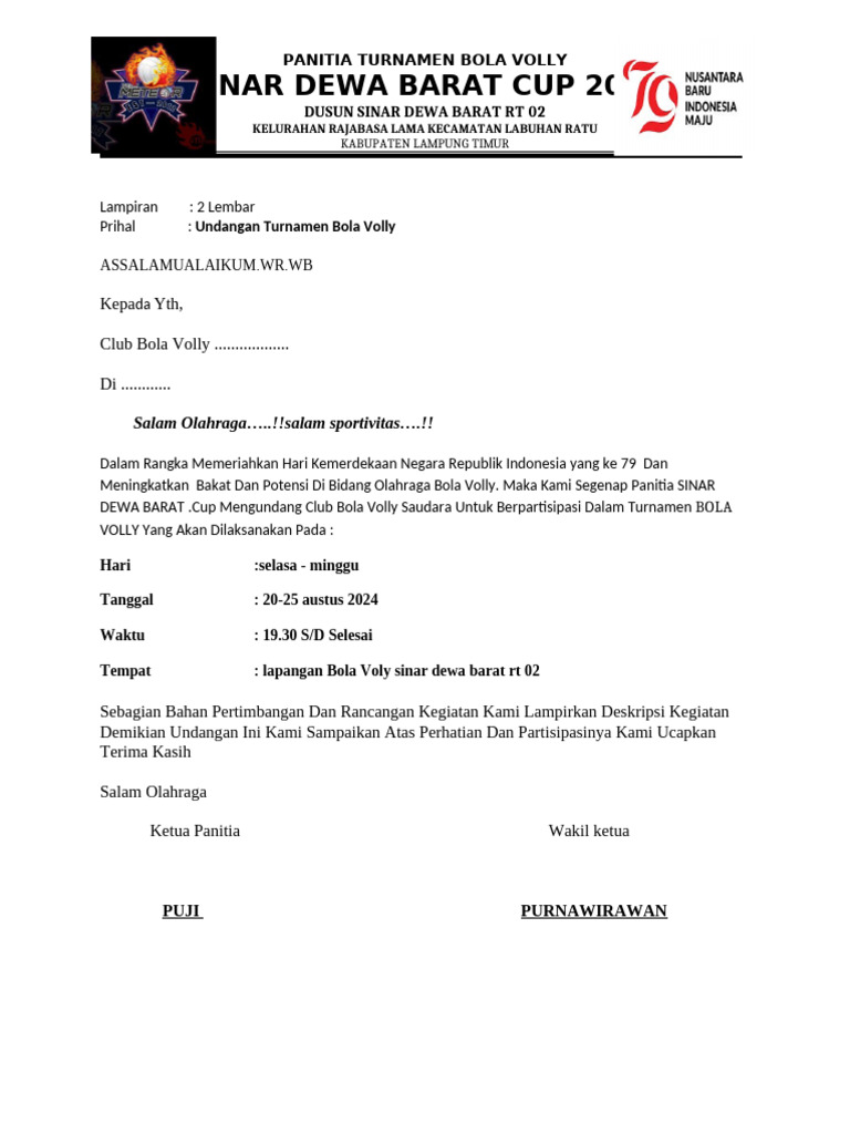 Undangan Turnamen Bola Volly 2024 | PDF