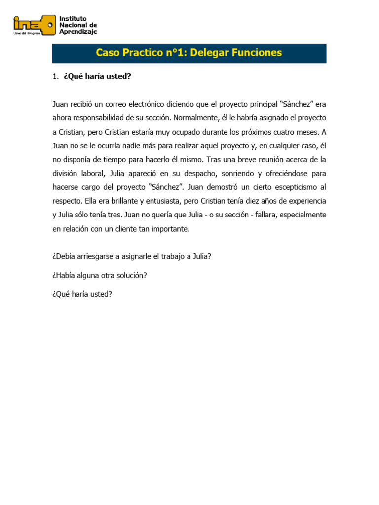 Caso Practico N°1 - Delegar Funciones | PDF
