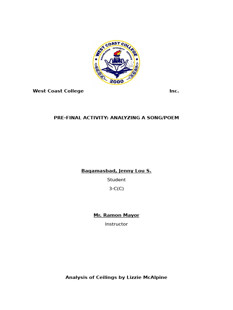 Song Analysis: Ceilings by Lizzy McAlpine | PDF | Experience | Love